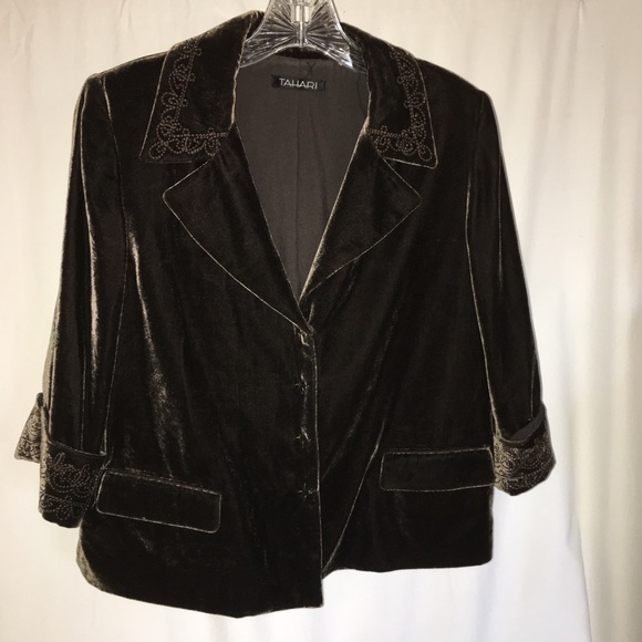 Tahari | Jackets & Coats | Tarahi Velvet Brown Jacket Large | Poshmark